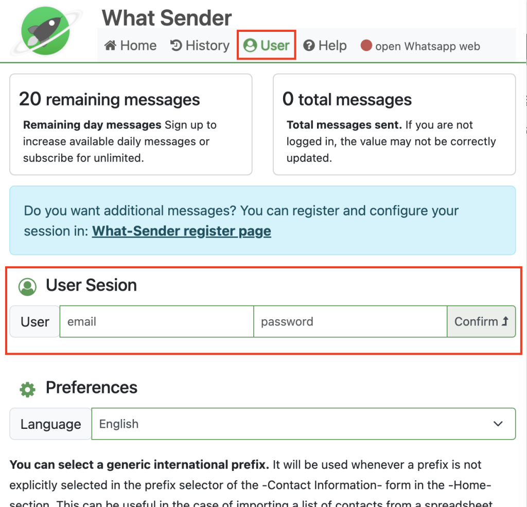 Log in to WhatSender - WhatSender Centro de ayuda